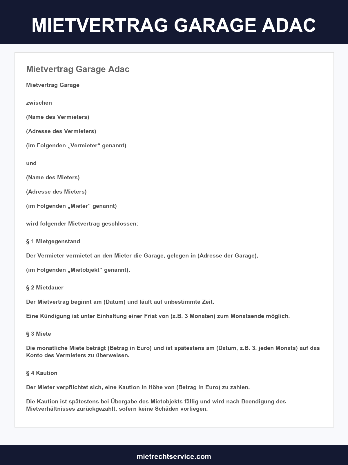 Mietvertrag Garage Vorlage Adac